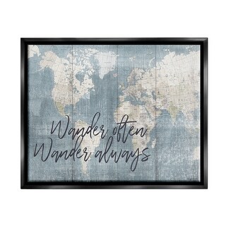 Stupell Distressed Pattern World Map Wander Often Always Phrase Floater ...