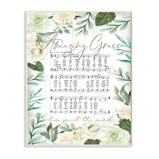 Stupell Amazing Grace Sheet Music Green Floral Border Wood Wall Art ...