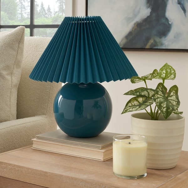 Nourison 13" Round Ceramic Table Lamp with Pleated Shade - On Sale ...