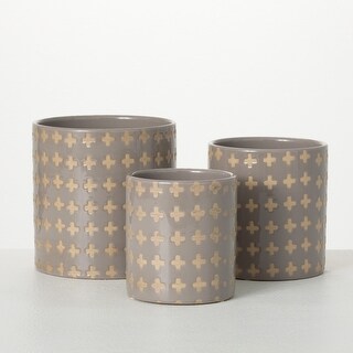 5"H Sullivans Emblem Motif Neutral Planters Set of 3, Gray - Bed Bath ...