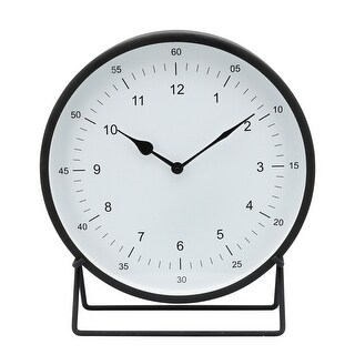 Metal Round Shaped Table Clock with Dual Curved Base, Black - Bed Bath ...