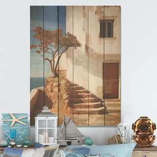 Designart "Spain Beach House Tranquility" Coastal Beach Wood Wall Decor ...
