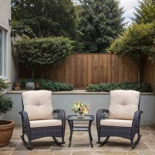 3 Pieces Wicker Rocker Conversation Set with Glass Top Side Table - Bed ...