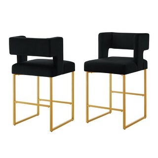 Black Stylish Bar Stools Set of 2, Square Open Back Bar Chair, 26 Inch ...