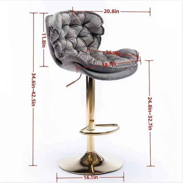 Velvet Swivel Bar Stools Set of 2,Height Adjustable Wingback Tufted ...