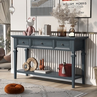 Classic Retro Style Console Table with Three Top Drawers and Open Style ...
