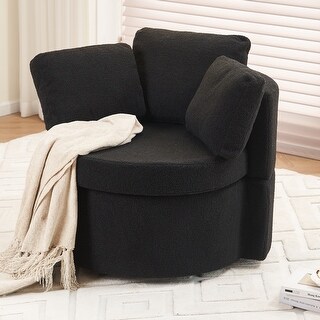 Black 31.5" Upholstered Swivel Barrel Chair with Storage Compartment ...