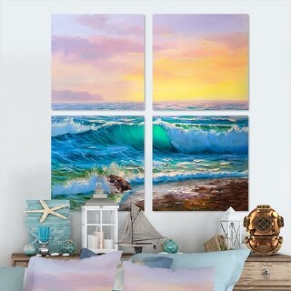 Designart "Sunsets over ocean waves" Sea & Shore Canvas Wall Art Print ...