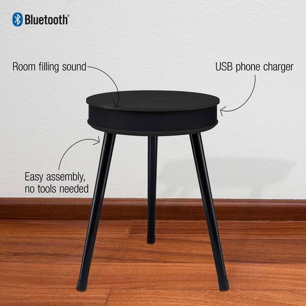 DecorTech Round End Table with Bluetooth Speaker and USB Charging Port ...