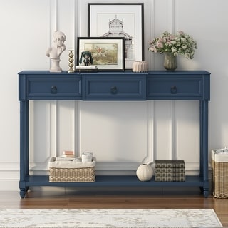 Antique Navy Console Table 52" Wood Sofa Entry Table with 3 Drawers ...