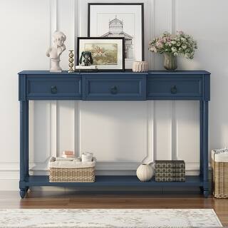 Sofa Table with 3 Drawers and 1 Base Shelf Console Table, Blue - Bed ...