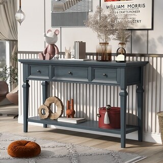 Navy Retro 50" Console Table with 3 Storage Drawers and Open Bottom ...