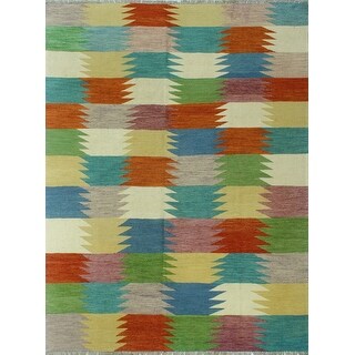 Hand-Woven Winchester Kilim Ghous Rust/Green Rug - 6'0" x 8'0" - Bed ...