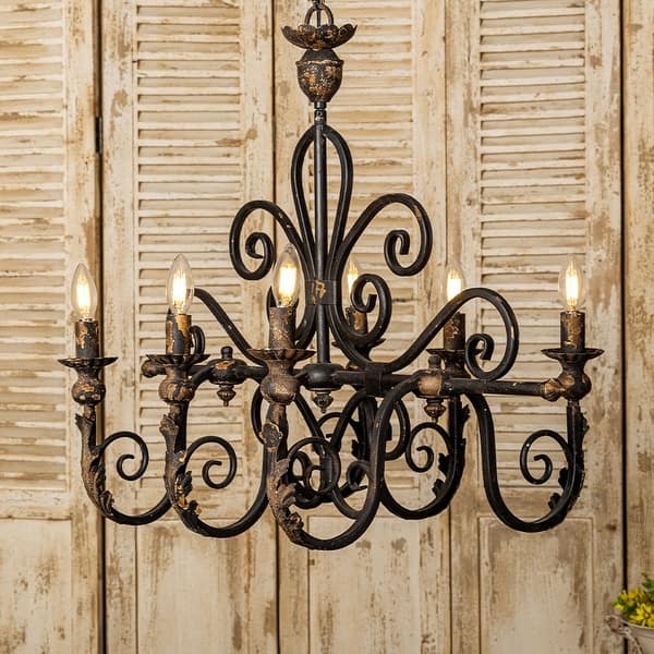 Vintage Wrought Iron 6-Light Candle Chandelier - American Country Style ...