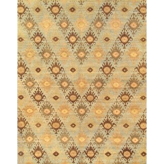 Canvello Modern Ikat Design Hand-Knotted Lamb's Wool Area Rug- 8' X 9 ...