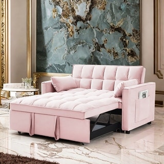 3 in 1 Convertible Sleeper Sofa with Pullout Bed, Pink - Bed Bath ...