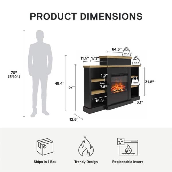 Ameriwood Home Garrison Electric Fireplace with Mantel and Bookcase ...