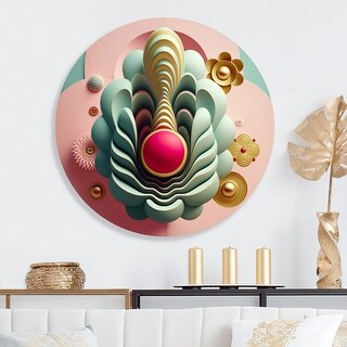 Designart 'Pastel And Gold Playfulness I' Traditional Metal Round Wall ...