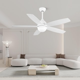 52" Modern White Reversible 5-Blades Ceiling Fan with Light and Remote ...