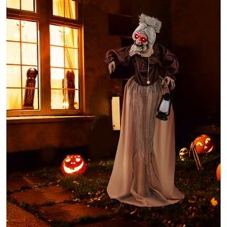 Life-Size Halloween Animatronic Moving and Talking Old Lady Hag Prop ...