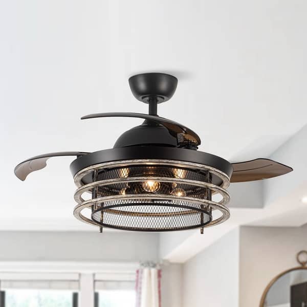 42-inch Industrial Retractable 3-Blades Mesh Cage Ceiling Fan with ...