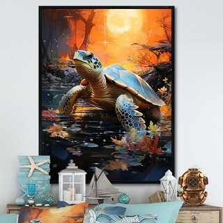 Designart "Expressionist Journey I" Animals Turtle Framed Wall Art ...