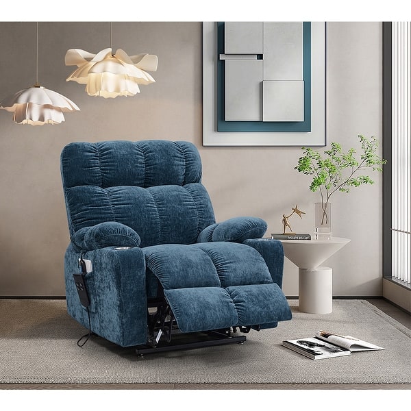 Blue Dual Motor Power Lift Recliner Chair with Heat Massage and Lay ...