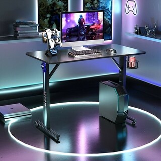 Gaming Computer Desk W/led Lignt & Gaming Handle Rack Black - Bed Bath ...