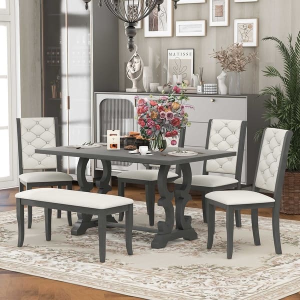 Retro 6-Piece Dining Set with Flemish Scroll Legs and Foam-Covered ...