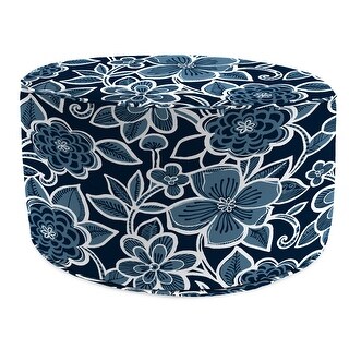 24" Round Navy Floral Round Outdoor Pouf Ottoman with Welt - 24"D x 13. ...