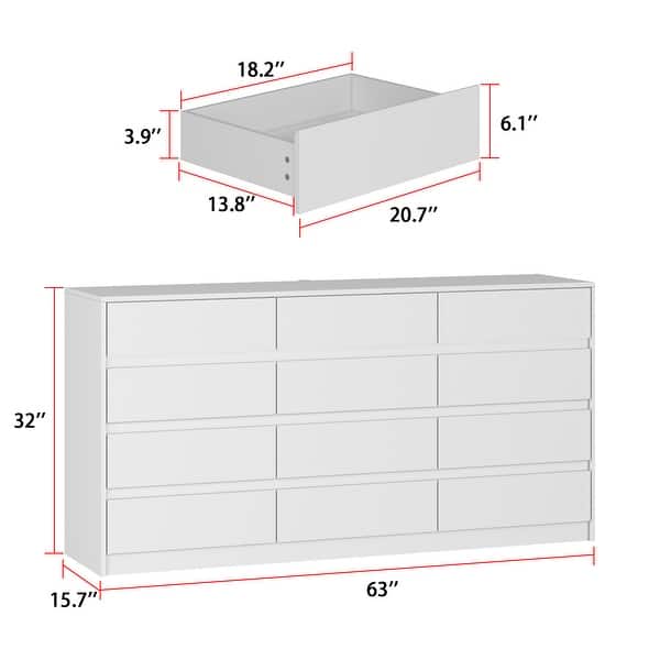 12 Drawer Dresser for Bedroom with Deep Drawers Large Floor Wood Chest ...
