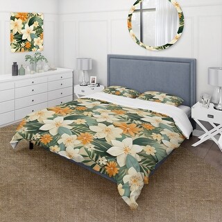 Designart "Mango Bloom Tropical Pattern II" Orange Floral Bedding Set ...