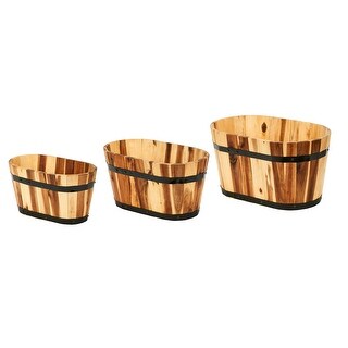 Nested Oval Wood Barrel Planters, Set of 3 - 12 - Bed Bath & Beyond ...