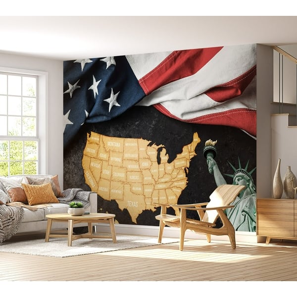 Peel & Stick Americana Wall Mural - USA Map With Flag And Statue ...
