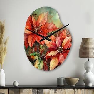 Red Blossoming Poinsettias II - Poinsettia Large Wall Clock in ...