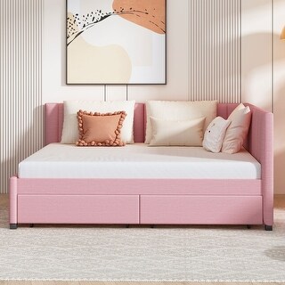 Pink Upholstered Daybed Full Size Sofa Bed Frame Slats & Center Legs ...