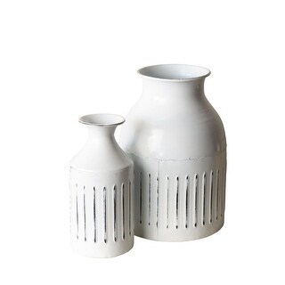 Set of 2 White Distressed Glossy Finish Ceramic Pot Vases 7.5" - Bed ...