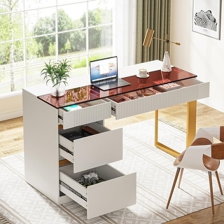 Modern Home Office Expandable Dresser Desk Combo with Drawers - Bed ...