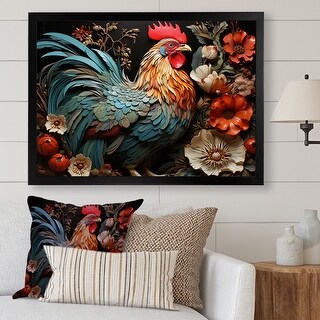Designart "Modern Rooster Collage I" Chicken Blue Wall Decor - Modern ...