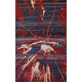 Navy Blue Modern Abstract Wool Area Rug Hand-knotted Office Carpet - 6 ...