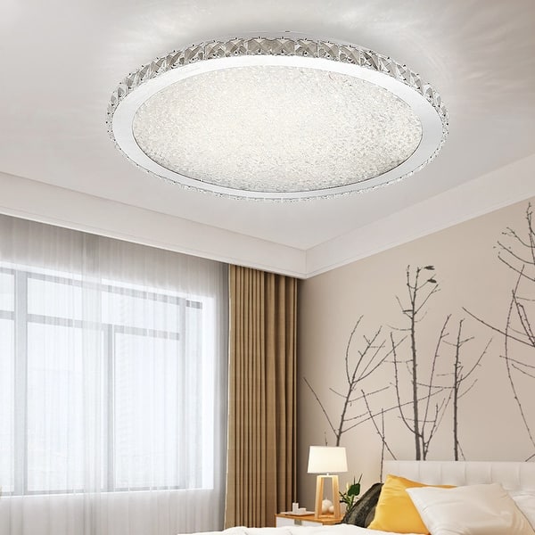 16 Inch Modern Round Crystal LED Flush Mount Ceiling Light - D16xH2 ...
