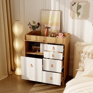 Nursery Changing Table Cabinet with Drawers, Diaper Station & Storage ...