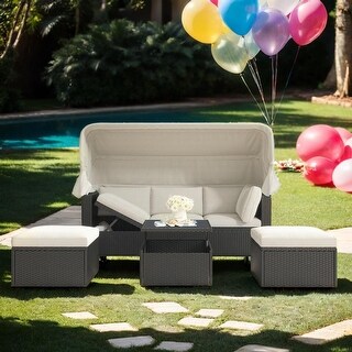 Elegant Outdoor Patio Rectangle Daybed with Retractable Canopy and ...