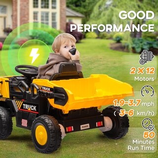 Kids Dump Truck Ride-On Toy with 12V Battery, Automatic Dumping Feature ...