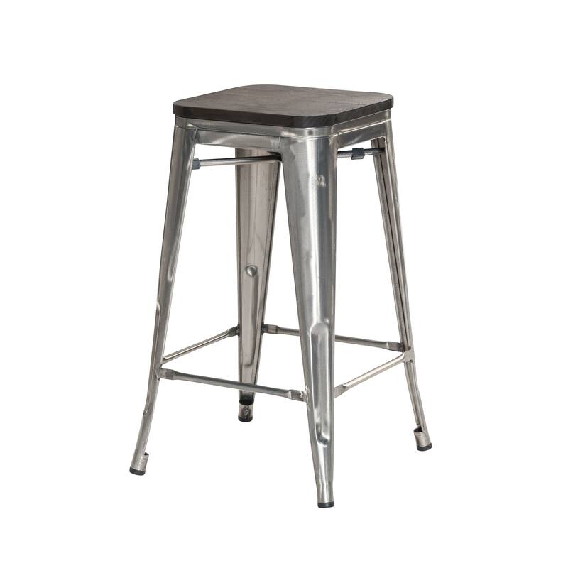 Rustic Metal Bar Stools with Wooden Tops (26in)(Set of 4) - Overstock ...