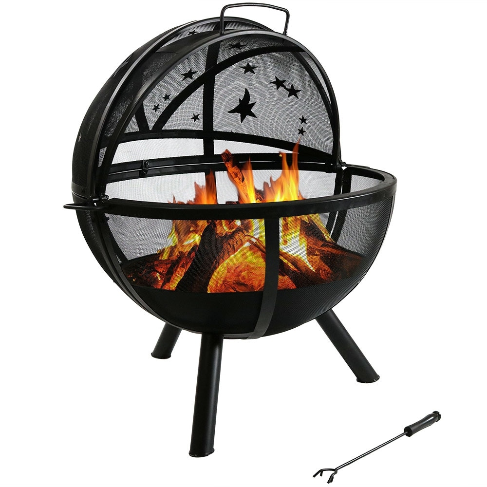 Sunnydaze 30 Inch Sphere Flaming Ball Fire Pit with Protective Cover ...