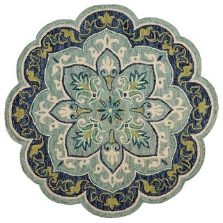 6' Round Blue Ornate Medallion Area Rug - 3'6" - Bed Bath & Beyond ...