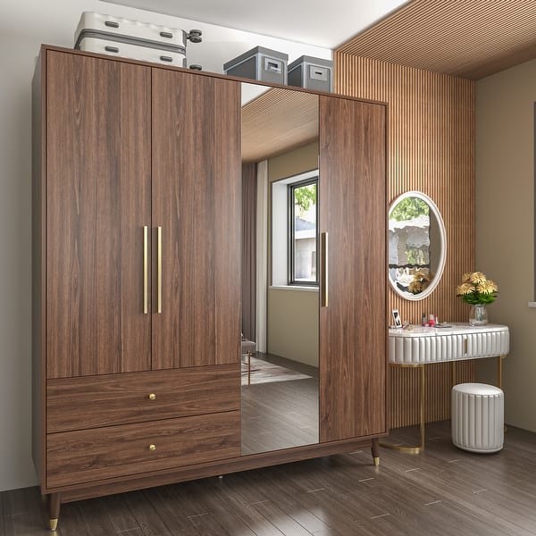 63inch Wardrobe Large Storage Cabinets with Mirror Bedroom ARMOIRES ...