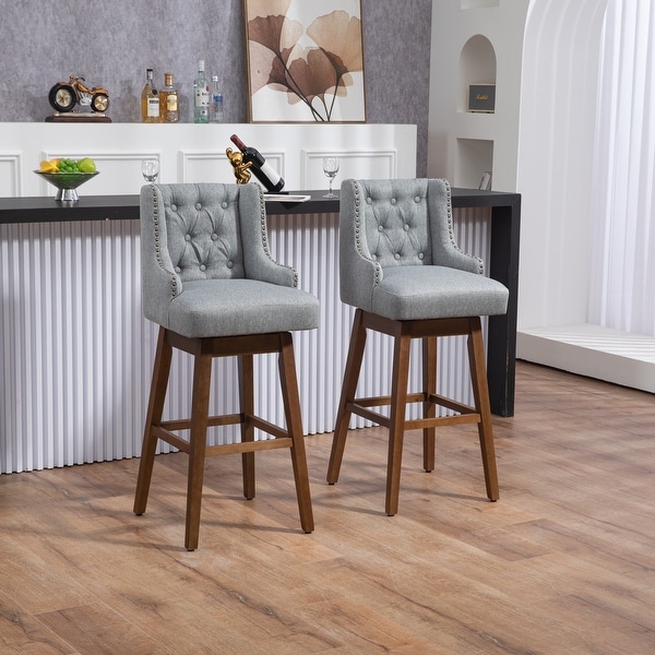 2 Piece Dark Solid Wood Feet Bar Stools Chairs 360 degrees Counter Height Bar Stools Set Gray Bed Bath Beyond 42445240