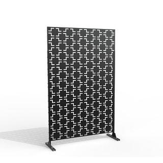 Free Standing Quadra Black Decorative Outdoor Privacy Screen, 47" L x ...